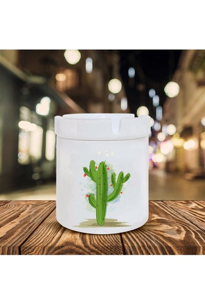 Kumbara Hediyelik Kaktüs Baskılı Seramik Küllük