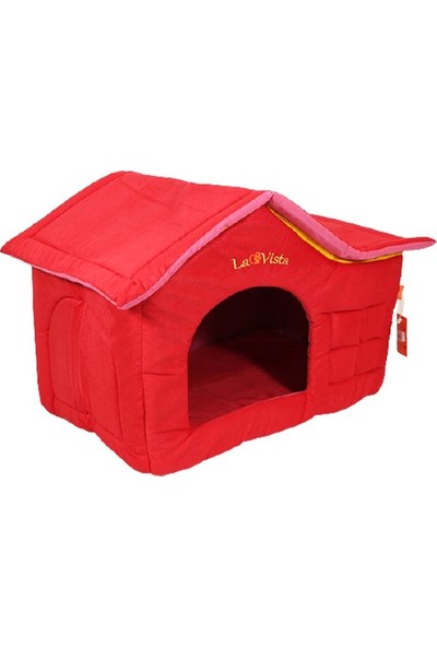 Lavista Çatılı Kedi ve Köpek Evi Kırmızı Kadife Iç Mekan