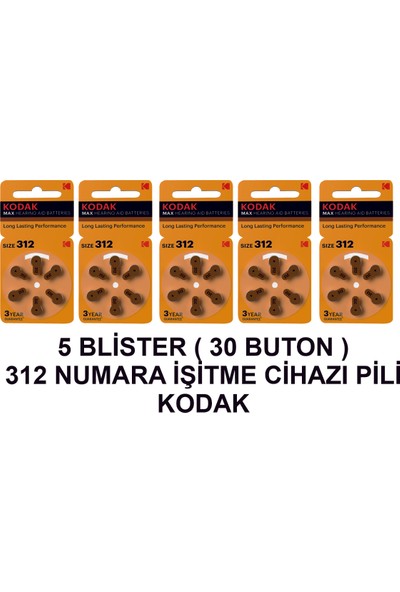 Kodak 312 Numara 5 Paket Kodak Işitme Cihazı Pili