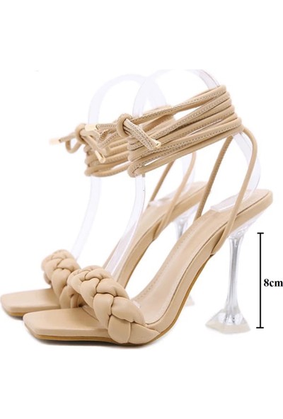 Trendy Anka Kadın Nude Ten Örgü Ipli 8cm Şeffaf Topuklu Günlük Sandalet Terlik Ayakkabı Trendy Anka Kadın Nude Ten Örgü Ipli 8cm Şeffaf Topuklu Günlük Sandalet Terlik Ayakkabı