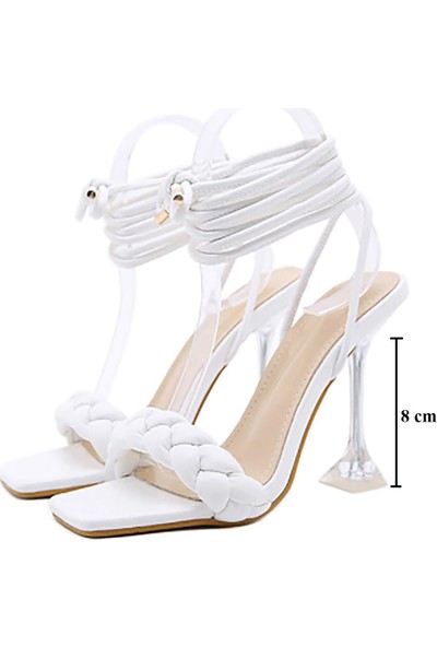 Trendy Anka Kadın Beyaz Örgü Ipli 8cm Şeffaf Topuklu Günlük Sandalet Terlik Ayakkabı Trendy Anka Kadın Beyaz Örgü Ipli 8cm Şeffaf Topuklu Günlük Sandalet Terlik Ayakkabı