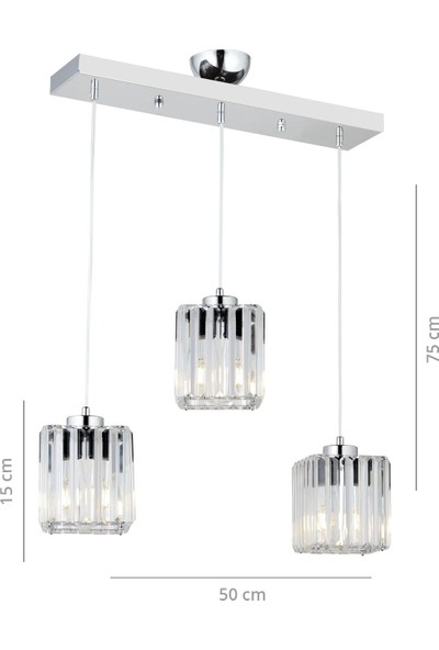 Homing 3'lü Kristal Cam Sarkıt Avize