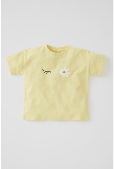 Defacto Kız Bebek Papatya Baskılı Kısa Kollu Pamuklu Tişört U8766A221SM