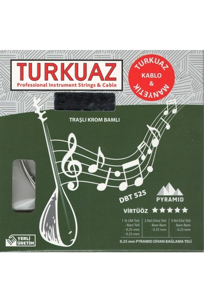 Turkuaz Dbt 525 0.25 mm Pyramid Tıraşlı + Krom Bamlı Takım Tel Divan Bağlama Teli 025 Turkuaz Dbt 525 0.25 mm Pyramid Tıraşlı + Krom Bamlı Takım Tel Divan Bağlama Teli 025