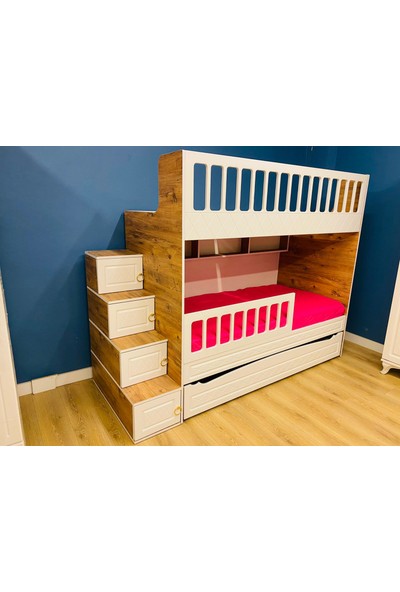 Medefe Home Yarı Mdf Membran Detaylı 3'lü Yavrulu Ranza