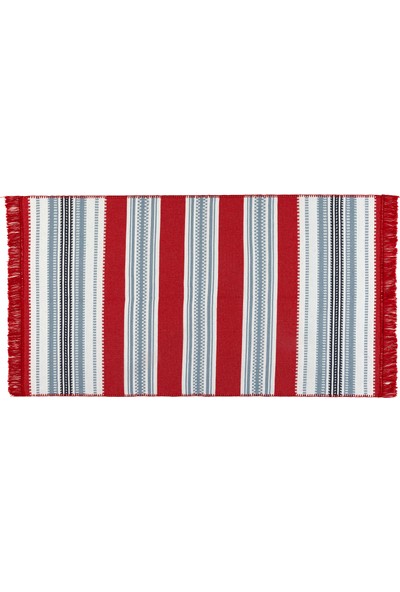 Madame Coco Trinetta Kırmızı & Mavi 80 x 150 cm Saçaklı Dokuma Kilim
