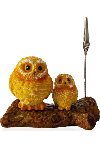 Lobbix Not Kağıt Kart Tutucu Metal Kıskaçlı Timsah Ağızlı Tutacak Sarı Baykuş Ailesi