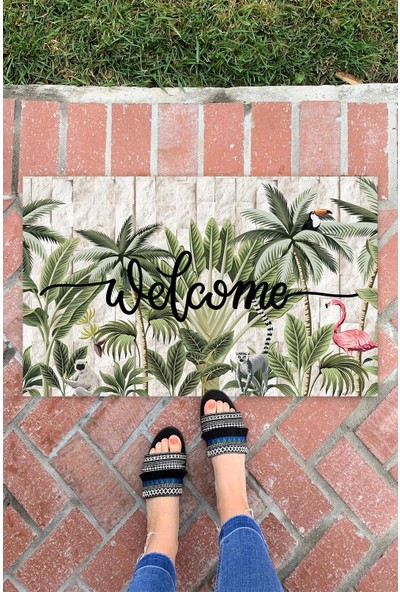 Buket Home Jungle Welcome Iç ve Dış Mekan Dekoratif Çok Amaçlı Kapı Önü Paspası