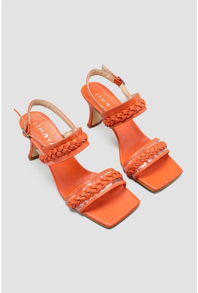 Limoya Rylan Turuncu Şeffaf ve Örgü Detaylı Topuklu Sandalet