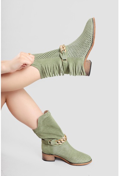 Limoya Stacy Yeşil Zincir Detayli Kenarlari Puskullu Yazlik Bot Limoya Stacy Yeşil Zincir Detayli Kenarlari Puskullu Yazlik Bot