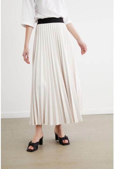 Terzi Dükkanı Deri Plise Etek Ekru Terzi Dükkanı Deri Plise Etek Ekru