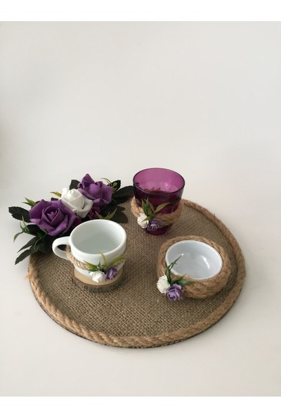 Kavuun Mor Beyaz Güllü Hasır Model Damat Fincanı