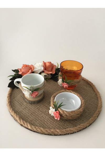 Kavuun Turuncu Beyaz Güllü Hasır Model Damat Fincanı Kavuun Turuncu Beyaz Güllü Hasır Model Damat Fincanı