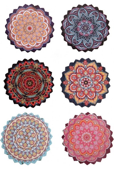Easyso 6 Lı Ahşap Otantik Desenli Bardak Altlığı-9,5cm