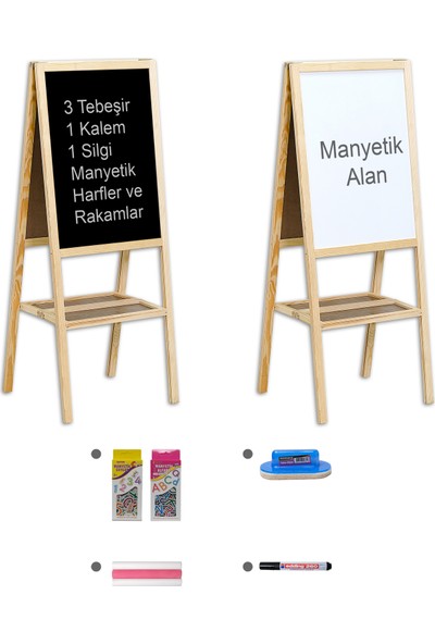 WoodMania Ayaklı Manyetik Çocuk Yazı Tahtası Çift Taraflı Beyaz Tahta ve Kara Tahta 45x110 WoodMania Ayaklı Manyetik Çocuk Yazı Tahtası Çift Taraflı Beyaz Tahta ve Kara Tahta 45x110