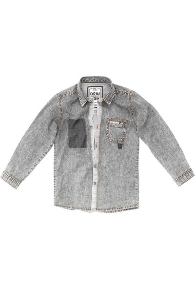 Nanica 320140-GRI Nanica Cep Cep Detaylı Denim Uzun Kol Erkek Çocuk Gömlek-Gri