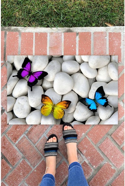 Buket Home Taş Kelebek Iç ve Dış Mekan Dekoratif Çok Amaçlı Kapı Önü Paspası