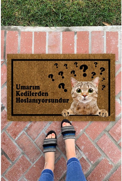 Buket Home Umarım Kediler Iç ve Dış Mekan Dekoratif Çok Amaçlı Kapı Önü Paspası