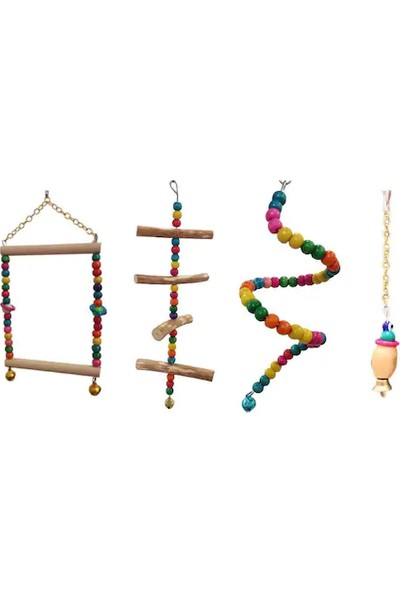 Muhabbet Kuşları İçin Kuş Oyuncağı 4 Parça Oyuncak Seti