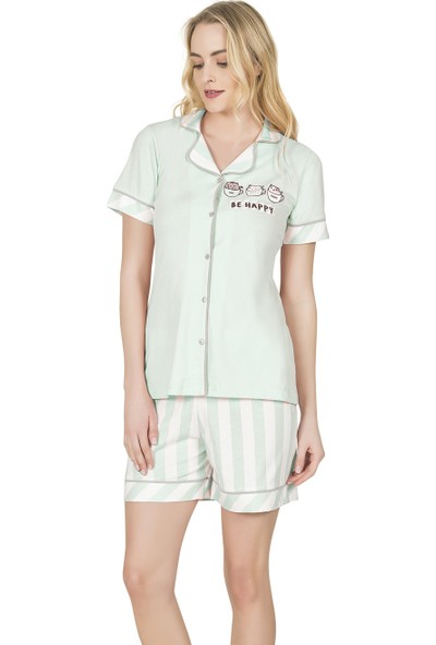Flz Boydan Düğmeli Şort Pijama Takımı