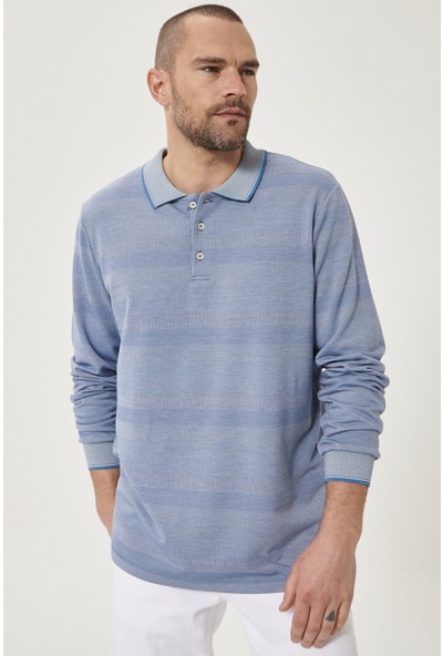 Ac&Co / Altınyıldız Classics Erkek Mavi Slim Fit Dar Kesim Günlük Rahat Spor Polo Yaka Sweatshirt