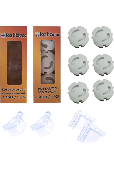 Ketbox 6 Adet Priz Kapatıcı ve 4 Adet Silikon Köşe Koruyucu 3m Bantlı Çocuk Bebek Güvenlik Set
