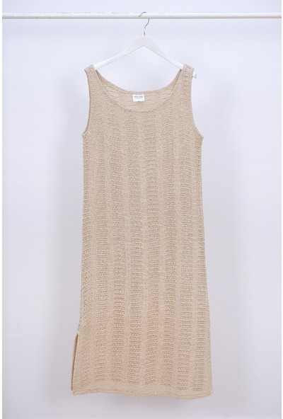 Woop Home Taş Rengi Kadın Örgü Plaj Elbisesi