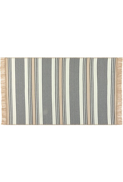 Madame Coco Monique Saçaklı Dokuma Kilim - Bej / Lacivert - 80X150 cm Madame Coco Monique Saçaklı Dokuma Kilim - Bej / Lacivert - 80X150 cm