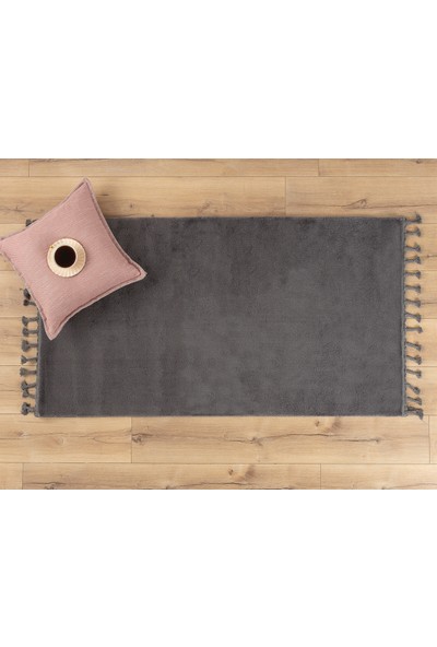 Madame Coco Carol Saçaklı Halı - Antrasit - 80X150 cm