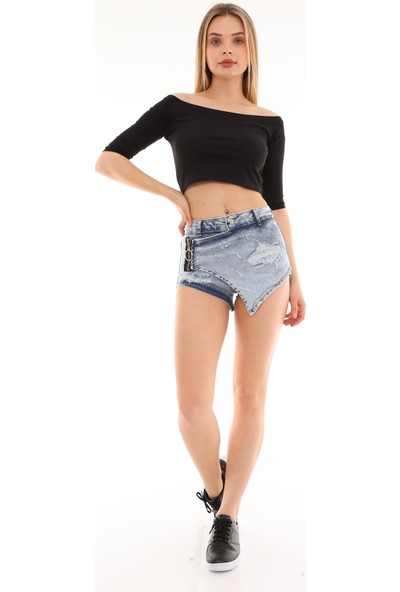 The Bark Aller Parça Mini Kadın Jean Şort 2686 Mavi