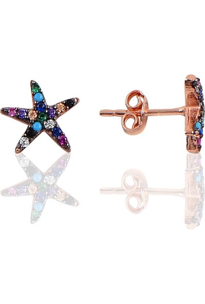 Söğütlü Silver Gümüş Renkli Taşlı Deniz Yıldızı Modeli Küpe