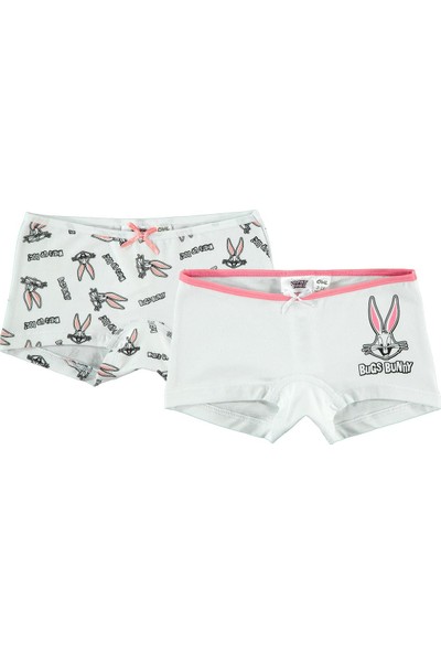 Bugs Bunny Kız Çocuk 2'li Boxer 2-10 Yaş Beyaz