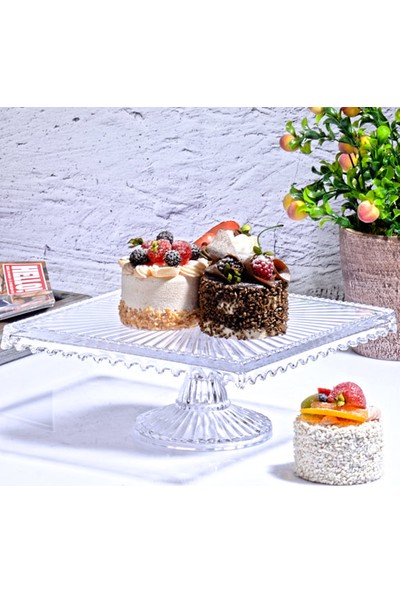 Mosev Cam Kare Pasta Kek Standı 25 x 25 cm