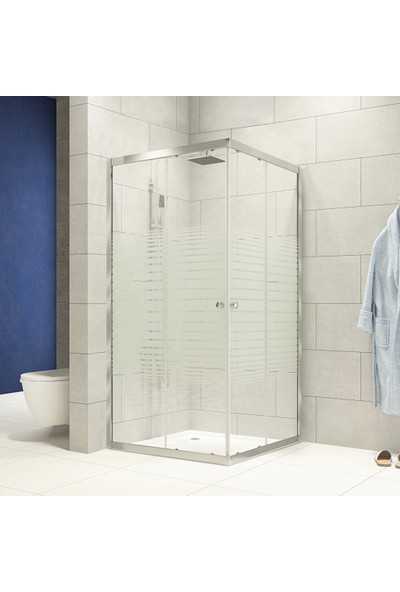 Durul Duşakabin 90X90 Parlak Profil 4mm Çizgili Cam - Duş Teknesiz H:180 cm