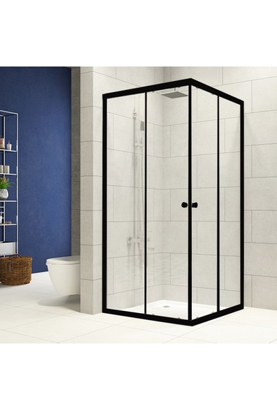 Durul Duşakabin 90X90 Siyah Profil 4mm Şeffaf Cam - Duş Teknesiz H:180 cm