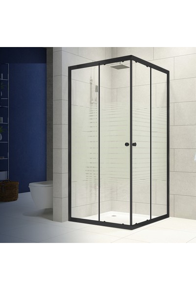 Durul Duşakabin 100X100 Siyah Profil 4mm Çizgili Cam - Duş Teknesiz H:180 cm