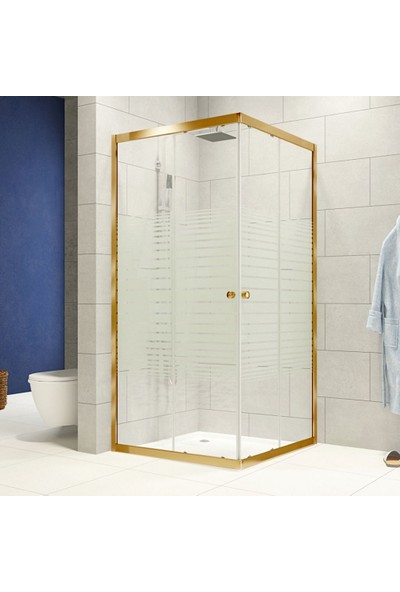 Durul Duşakabin 90X90 Altın Profil 4mm Çizgili Cam - Duş Teknesiz H:180 cm