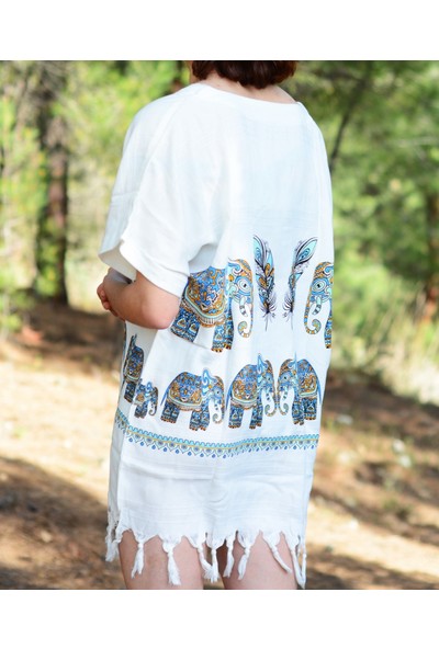 Roi Tekstil Pareo-Peştamal Fil-Tüy Desenli Plaj Elbisesi