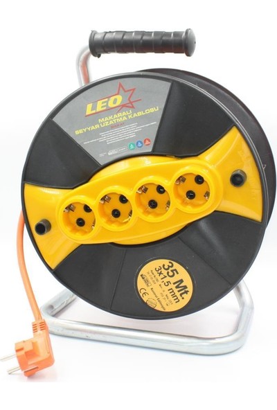 Leo Makaralı Seyyar Uzatma Kablosu 3x1,5mm 35 Metre Leo Makaralı Seyyar Uzatma Kablosu 3x1,5mm 35 Metre