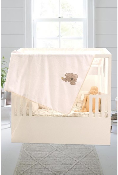Woop Home 80X100 Ayı Nakışlı Biyeli Bebek Battaniyesi Woop Home 80X100 Ayı Nakışlı Biyeli Bebek Battaniyesi