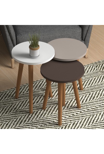 Monte Sehpa Soul Zigon Sehpa Beyaz Cappuccino Kahve