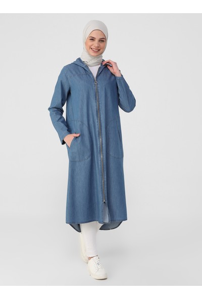 Benin Doğal Kumaşlı Fermuar Detaylı Denim Kap - Indigo - Benin Benin Doğal Kumaşlı Fermuar Detaylı Denim Kap - Indigo - Benin