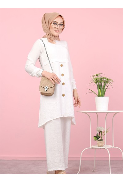 Tofisa Düğme Detaylı Tunik - Beyaz - Tofisa