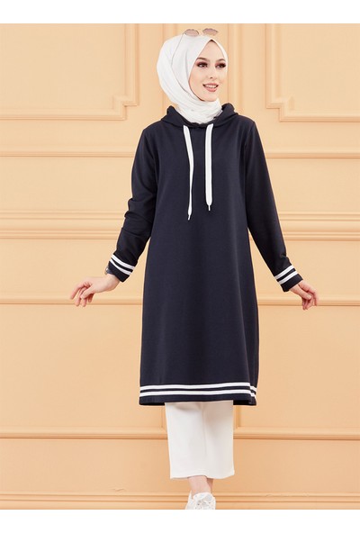 Tofisa Kapüşonlu Şeritli Sweatshirt - Lacivert - Tofisa Tofisa Kapüşonlu Şeritli Sweatshirt - Lacivert - Tofisa