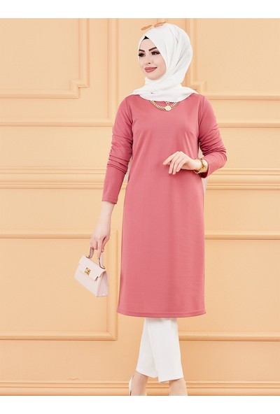 Tofisa Sade Uzun Tunik - Gül Kurusu - Tofisa