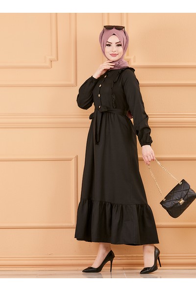 Tofisa Fırfır Detaylı Elbise - Siyah - Tofisa