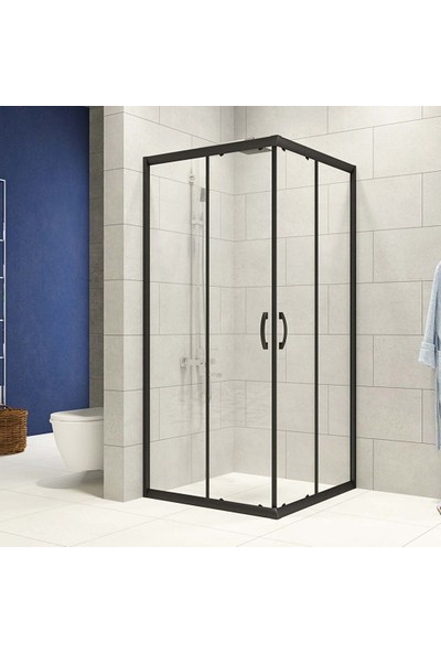Durul Duşakabin 90 x 90 Siyah Profil 5mm Şeffaf Cam - Duş Teknesiz H:180 cm