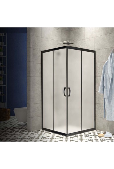 Durul Duşakabin 90 x 90 Siyah Profil 5mm Buzlu Cam - Duş Teknesiz H:180 cm