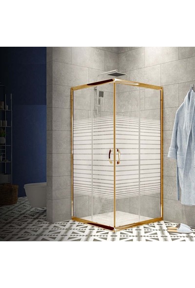Durul Duşakabin 90 x 90 Altın Profil 5mm Çizgili Cam - Duş Teknesiz H:180 cm