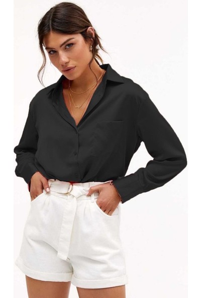 Madmext Mad Girls Siyah Saten Gömlek MG1104 Madmext Mad Girls Siyah Saten Gömlek MG1104